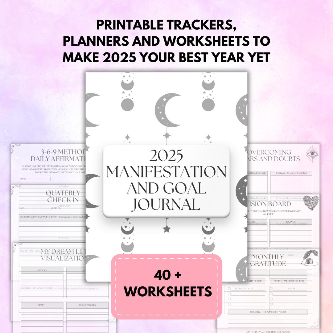 2025 Manifestation Journal Printable Goal Planner Moon and Stars ...