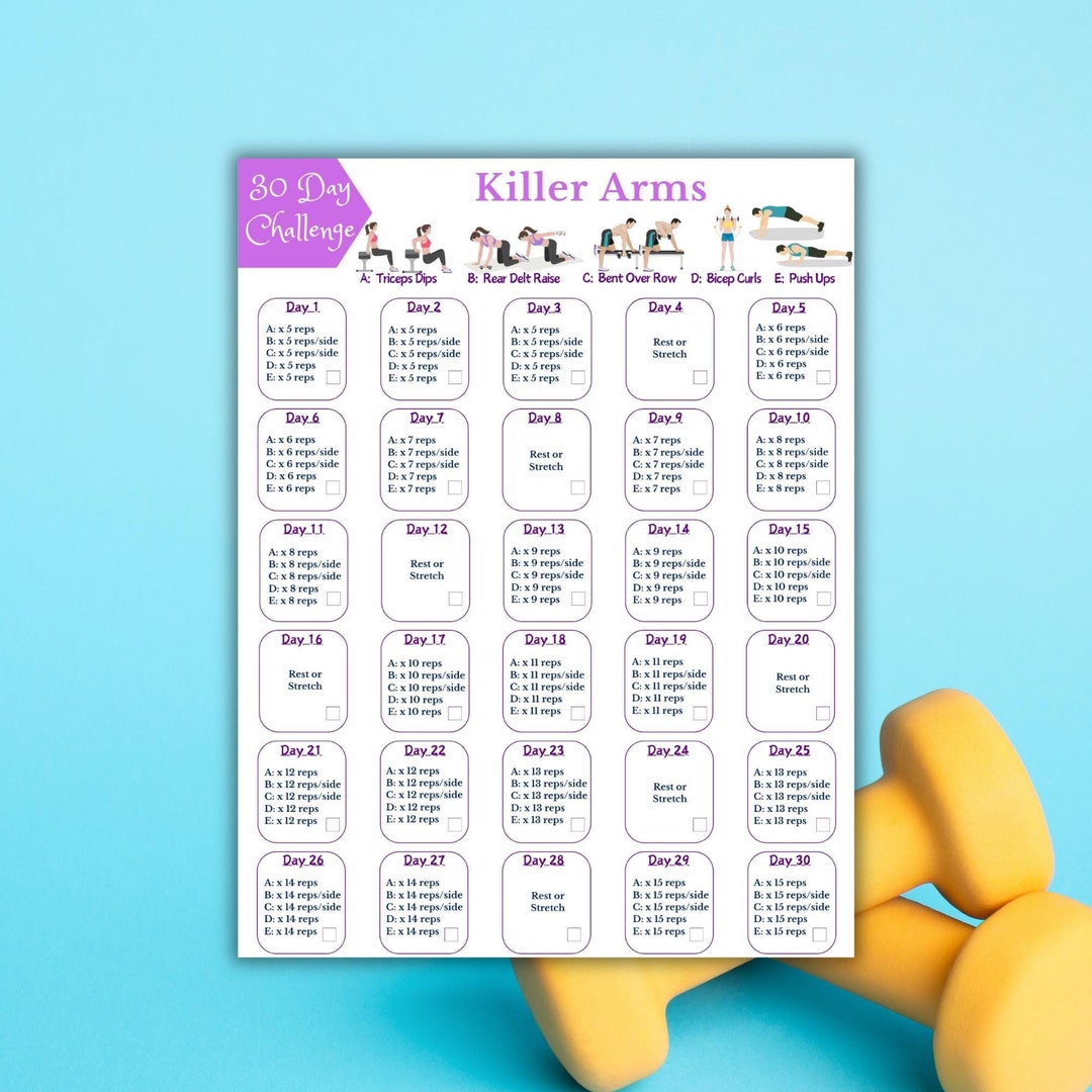 30 Day Challenge Arms Workout, Upper Body Fitness Challenge Printable ...