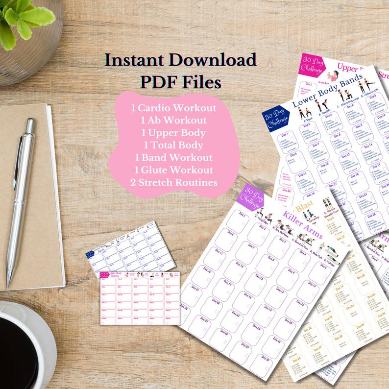 30 Day Challenge Bundle, Digital Fitness Challenge Printable Exercise ...