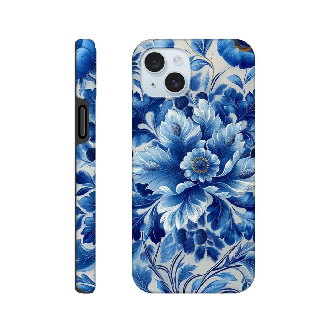 Blue Floral Pattern on Hard Shell Case, Mobile Protection With Dark ...