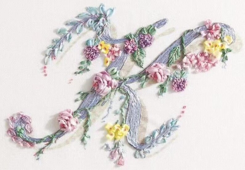 Letter K Ribbon Embroidery Kit for Beginners, Includes Step-by-step ...