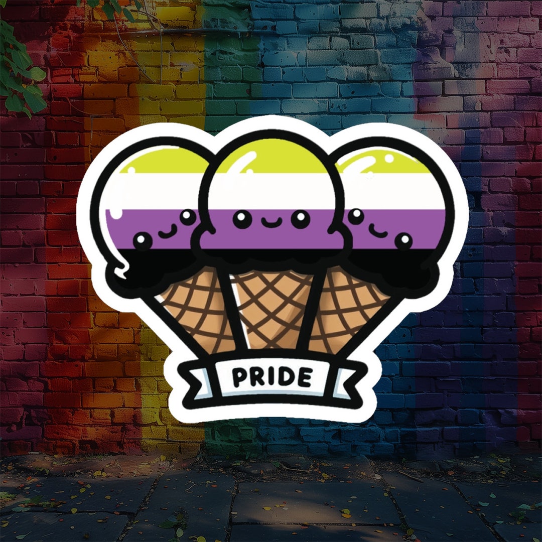 Nonbinary Pride Ice Cream Sticker, Kawaii Cute Non Binary Flag, LGBTQ ...