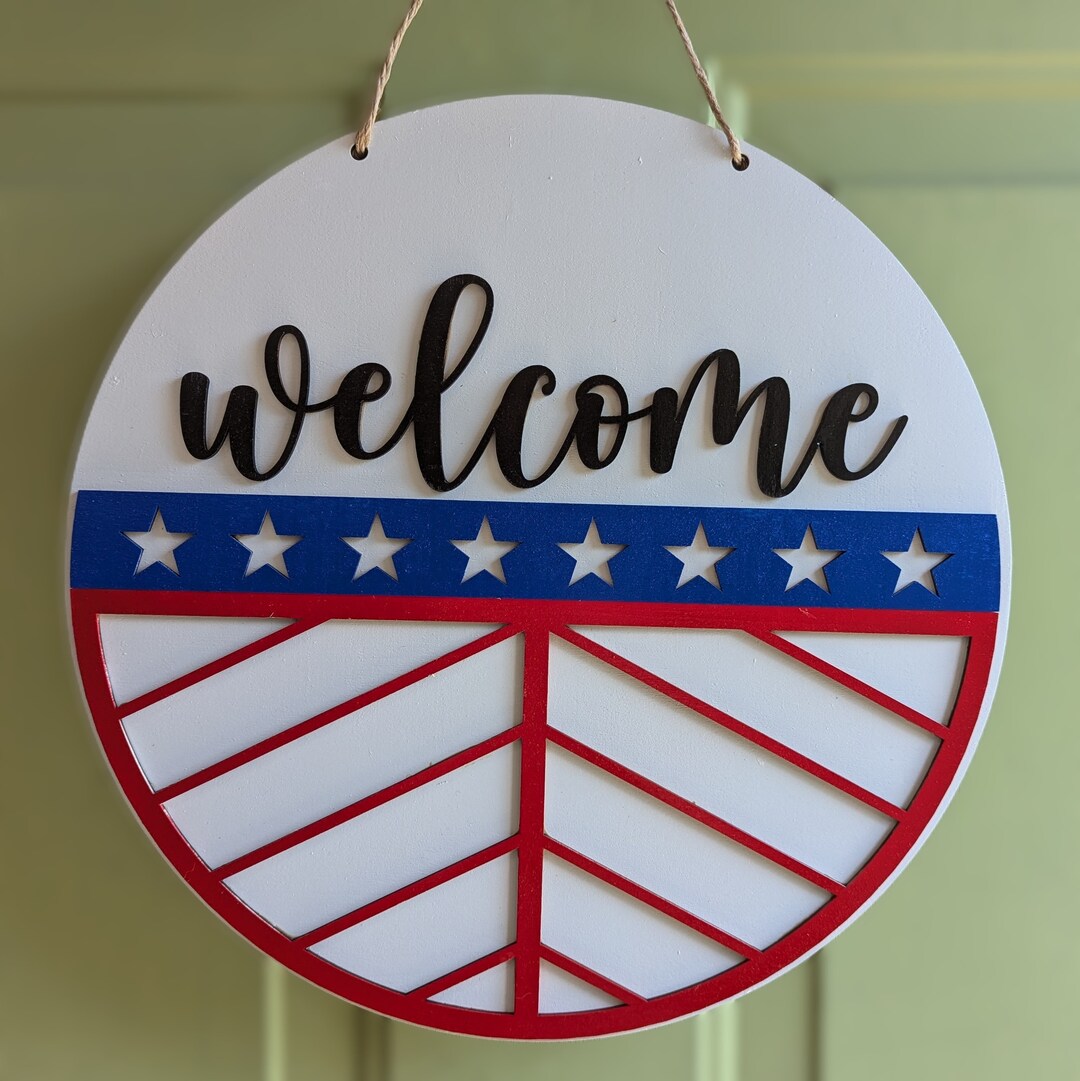 Patriotic Welcome Sign Hand-painted Red, White, and Blue Door Decor - Etsy