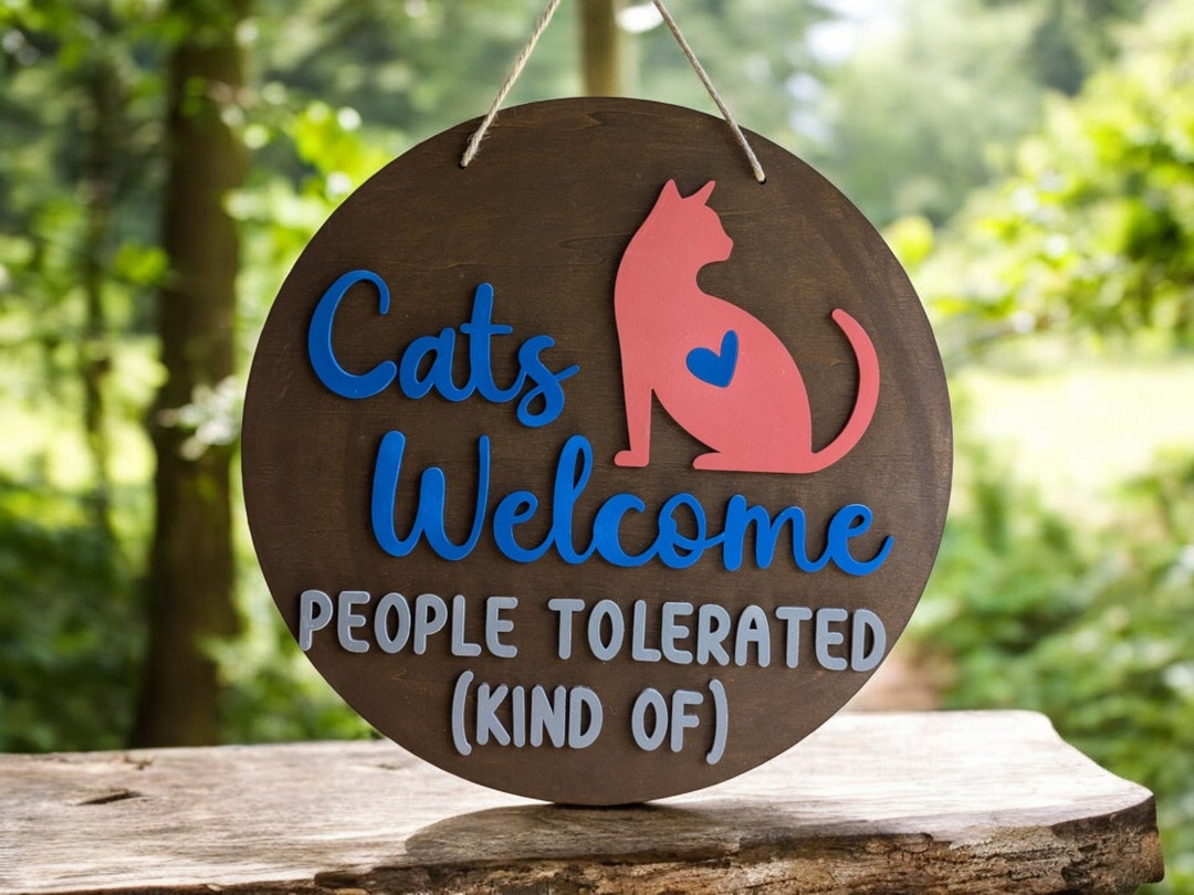 Funny Cat Welcome Sign Wooden Wall Art Pet Lover Home Decor Handmade - Etsy
