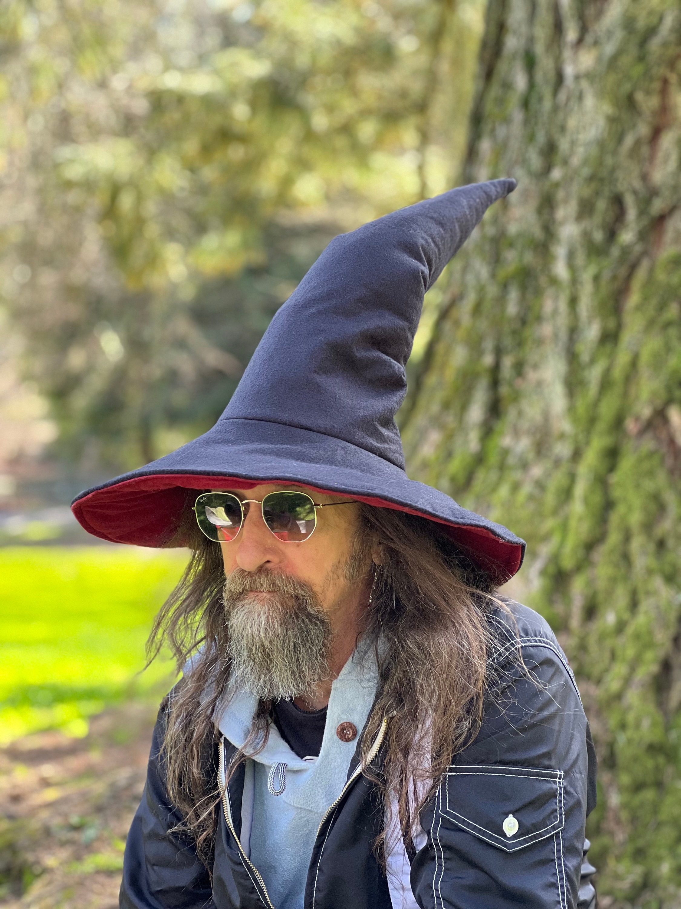 Black Wizard or Witch Hat With Red Underside, Cosplay, Crooked Mage Hat ...