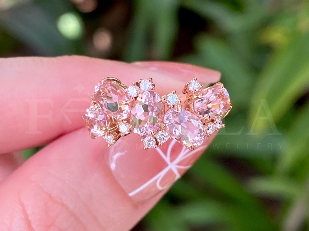 Rose Gold Pink Lab Diamond Cluster Ring, Bridal Jewelry - Etsy