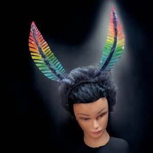 Rainbow Furry Moth Headdress. Moth Art, Funny Hair Piece. Animal Ears ...
