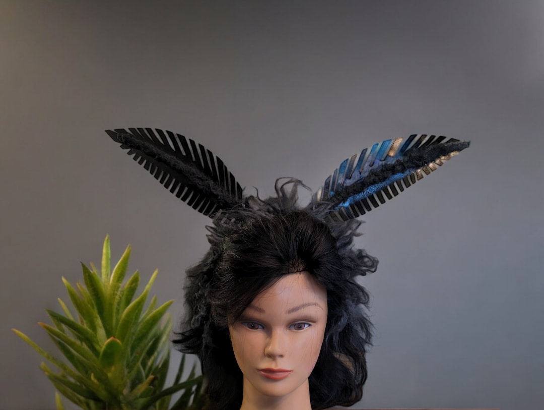 Fuzzy Gothic Medium Black Moth Headdress. Hand Made. Moth Man or Death ...