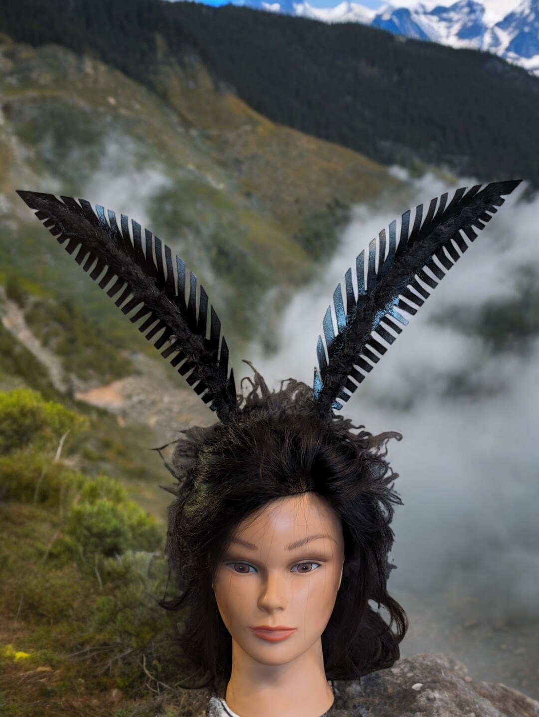 Furry Gothic Black Metallic Moth Headdress. Hand Made. Moth Man or ...