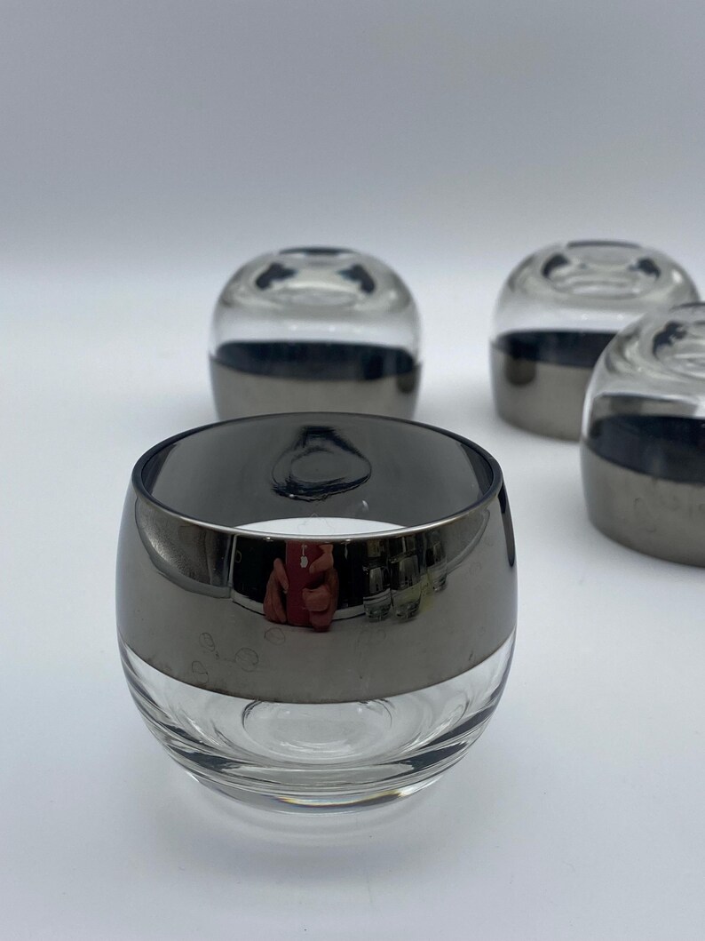 Vintage MCM Platinum Banded Roly Poly Cocktail Glasses Low Ball ...