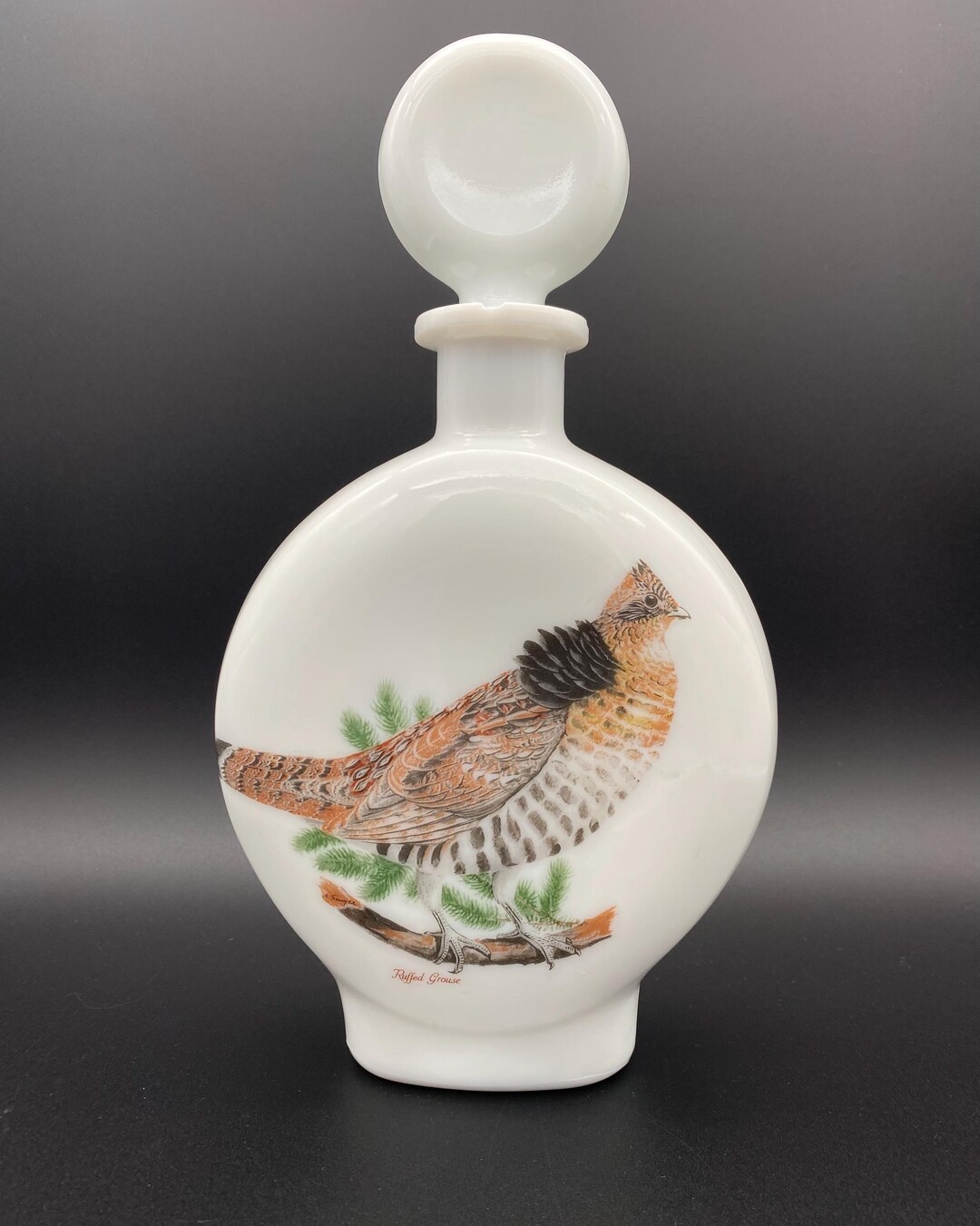 Vintage 1969 Ruffled Grouse Milk Glass Whiskey Bottle With Stopper - Etsy