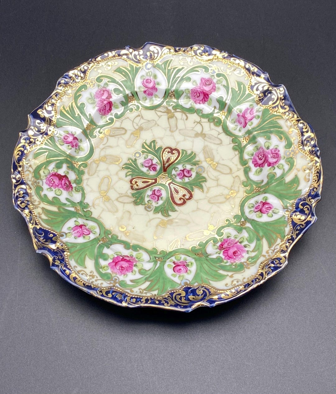 Vintage Nippon Plate | 1920s Hand Painted Gold, Blue & Green - Etsy