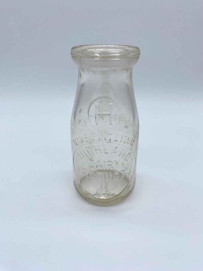 HIGHLAND DAIRY Products Half Pint Vintage Glass Bottle FREE Shipping - Etsy