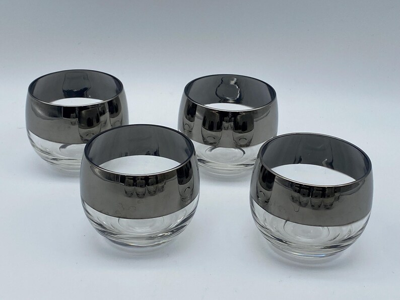 Vintage MCM Platinum Banded Roly Poly Cocktail Glasses Low Ball ...