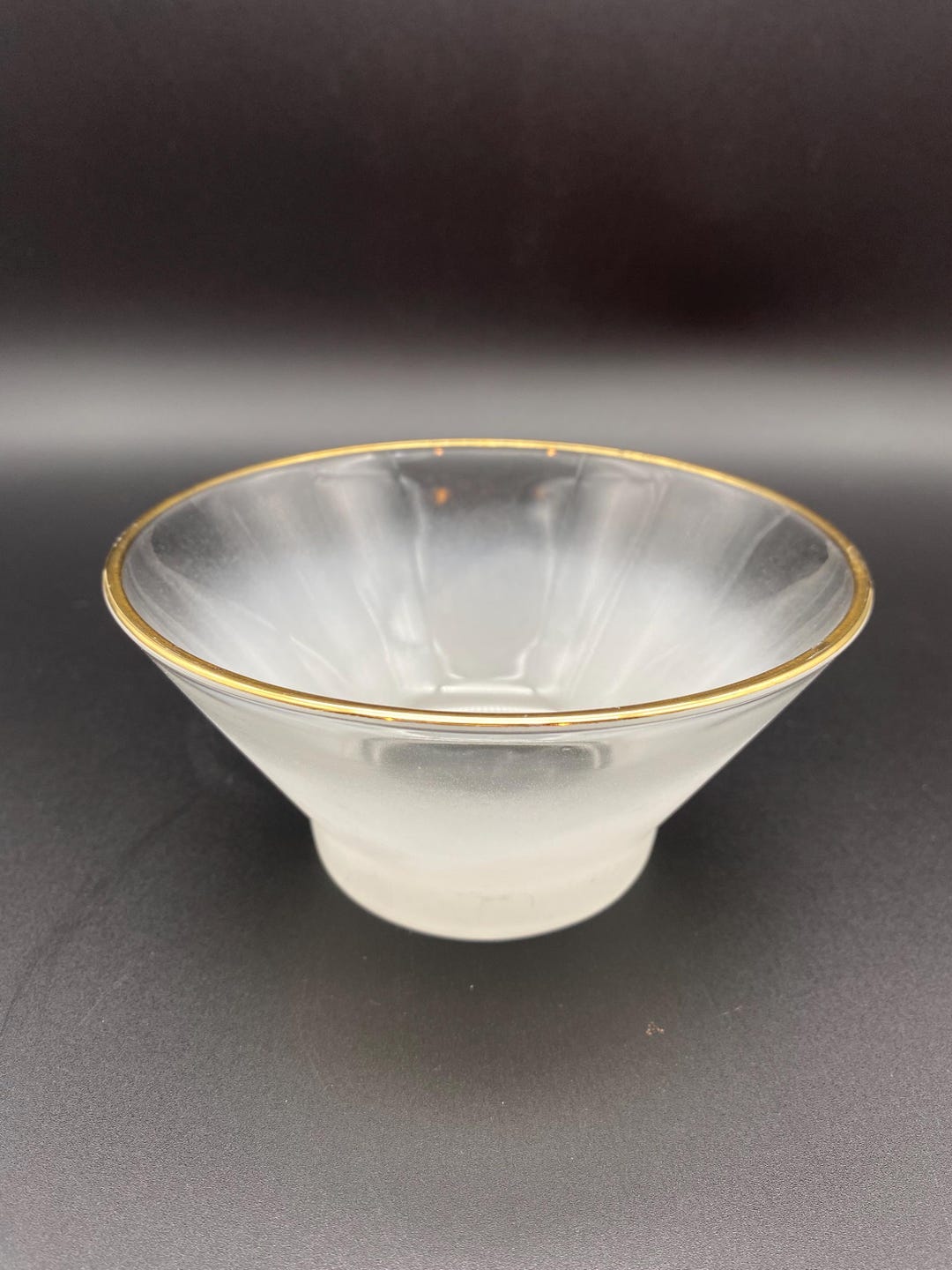 Vintage Blendo Frosted Glass Bowl | Gold Rim, West Virginia Glass - Etsy