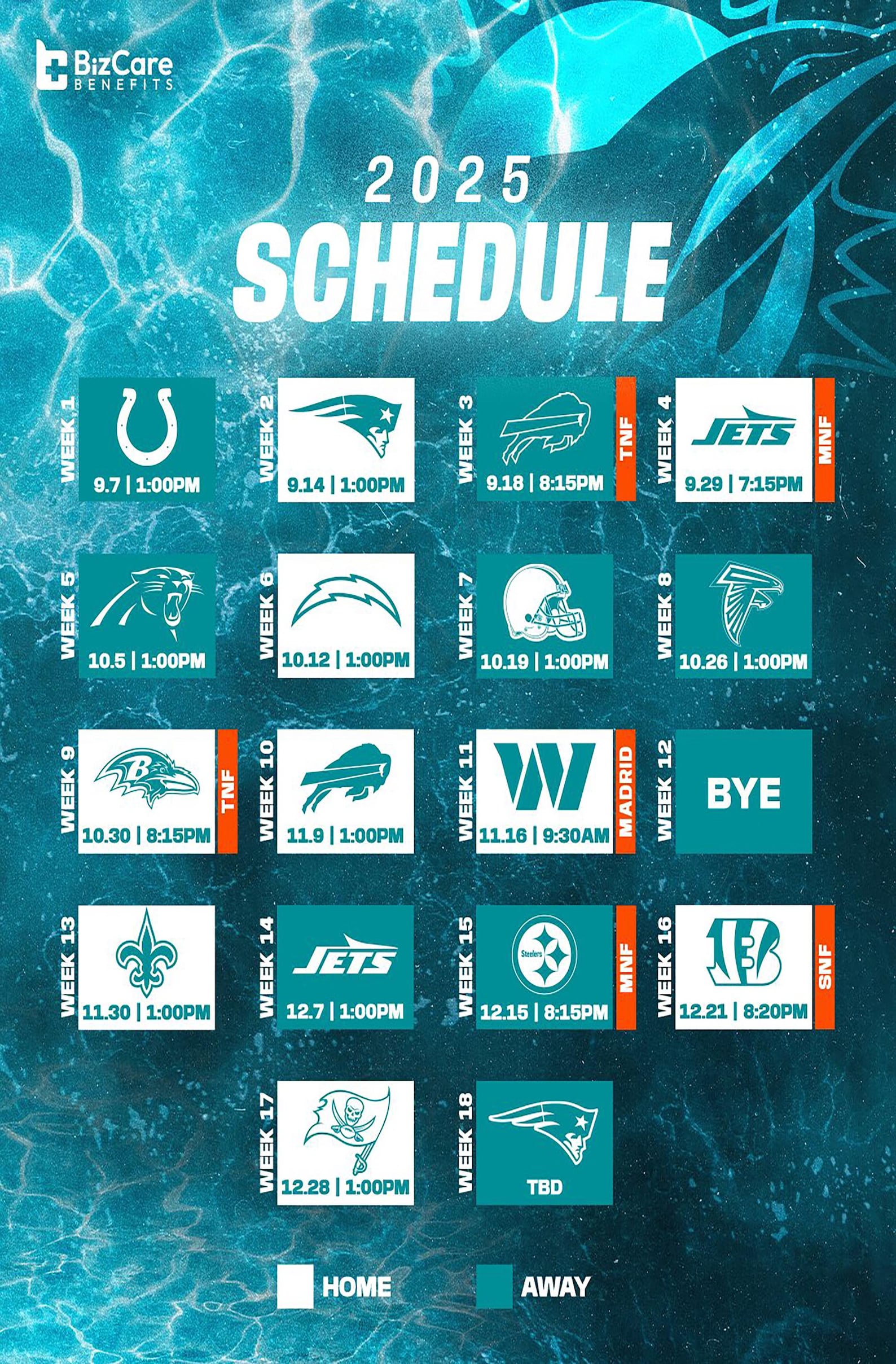 Miami Dolphins 2025 Schedule Poster 11 X 17" - Etsy