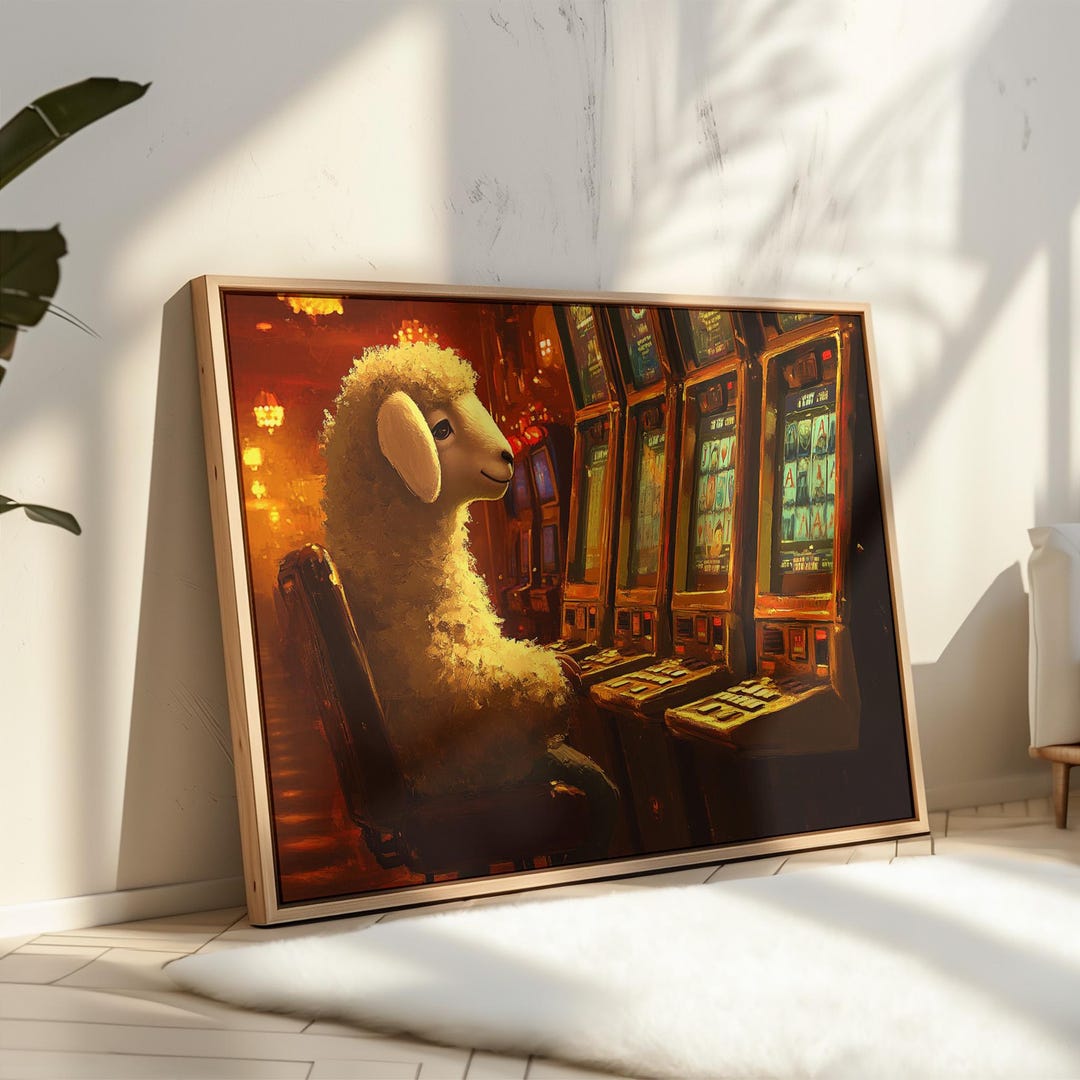 Humorous Sheep Casino Art – Funny Animal Slot Machine Print – Quirky ...
