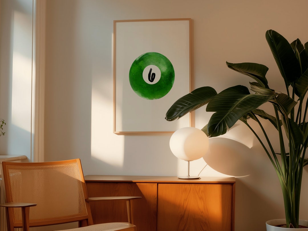 Number 6 Retro Pool Ball Wall Art! Boho, Minimalist Prints, Modern Art ...