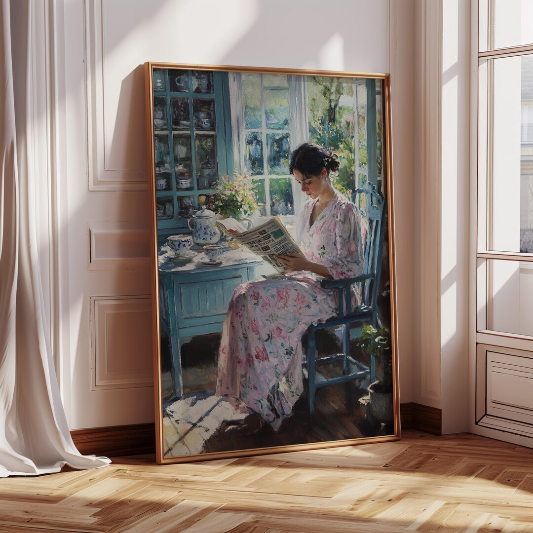 Sunlit Reading Corner Art Print – Feminine Vintage Room Scene With Tea ...