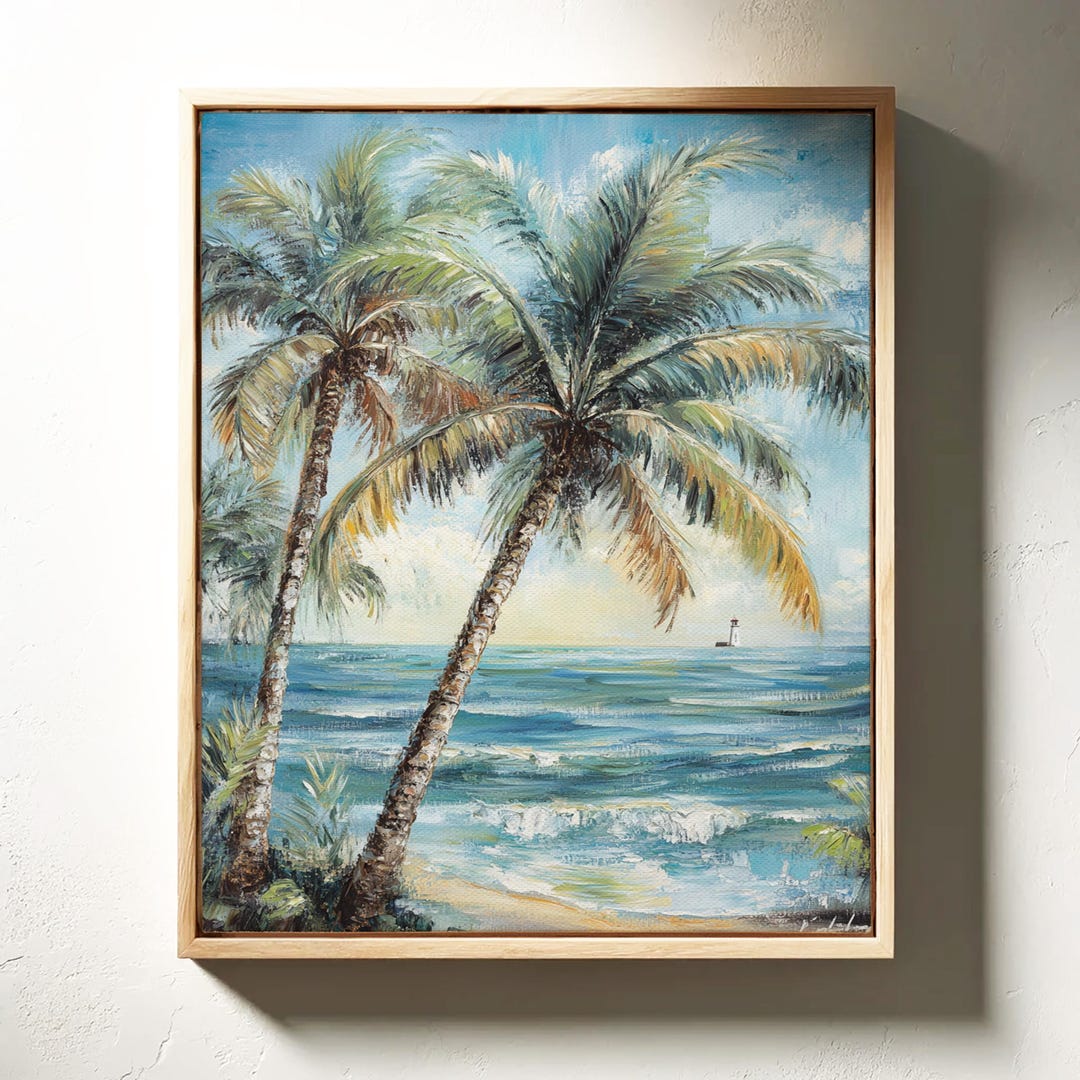 Coastal Palm Tree Beach Art Print – Tropical Ocean View, Seaside Wall ...