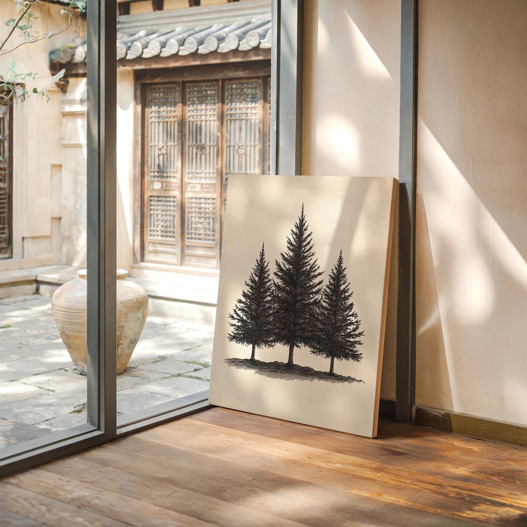 Vintage Pine Tree Ink Drawing – Rustic Nature Wall Art – Woodland ...