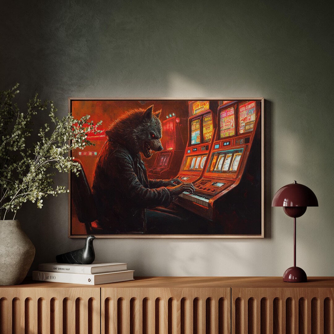 Werewolf Slot Machine Art – Dark Fantasy Canvas for Game Rooms, Bars ...