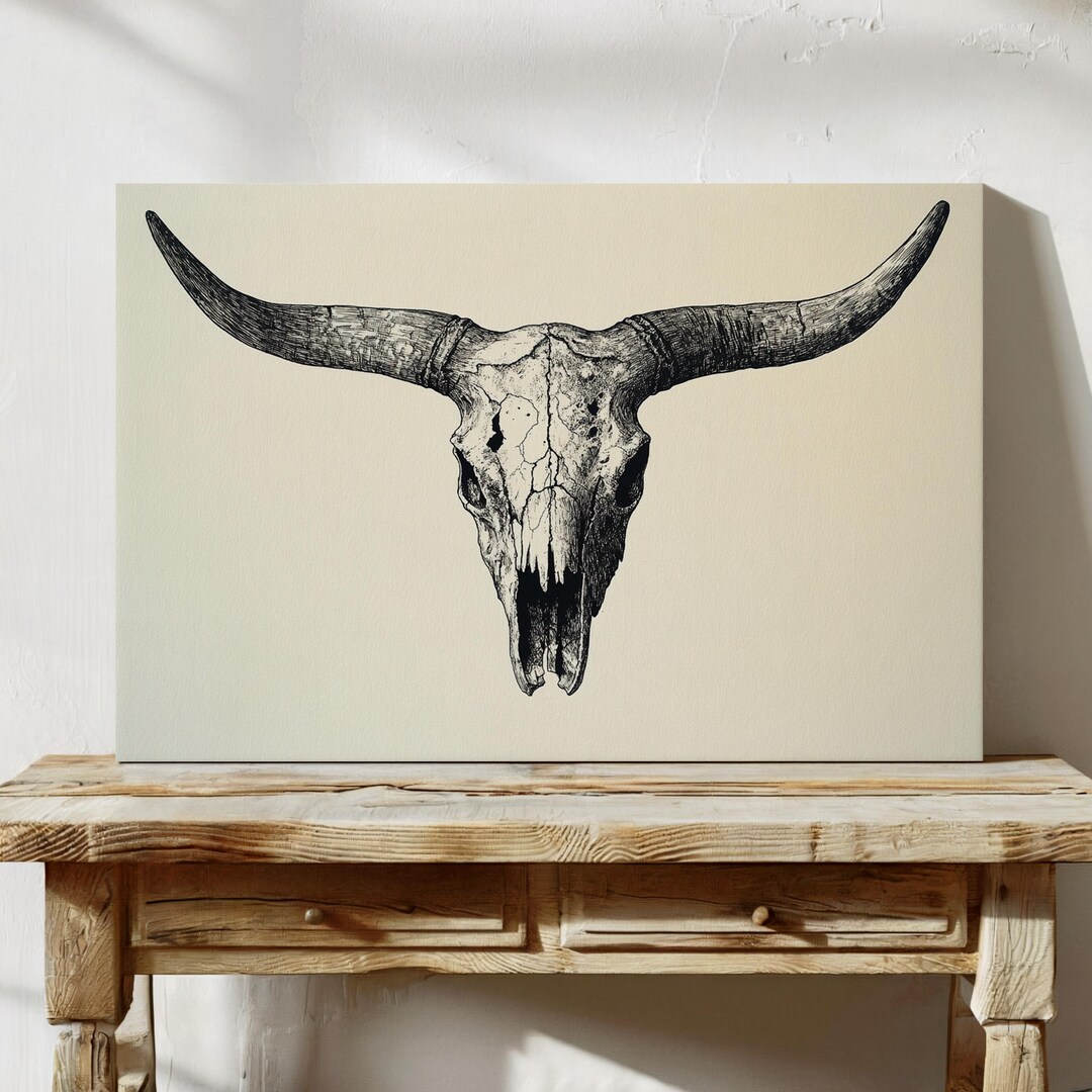 Longhorn Skull Wall Art - Black and White Western Print - Rustic ...