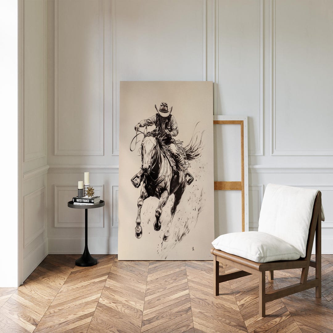 Fearless Cowboy Galloping Print - Black and White Western Wall Art ...