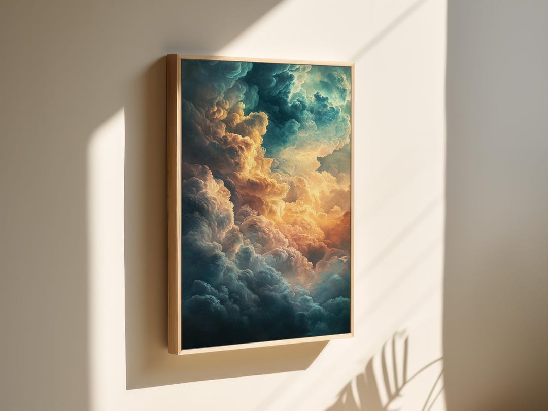 Dramatic Cloudscape Art Golden Sky Painting Ethereal Storm Clouds ...