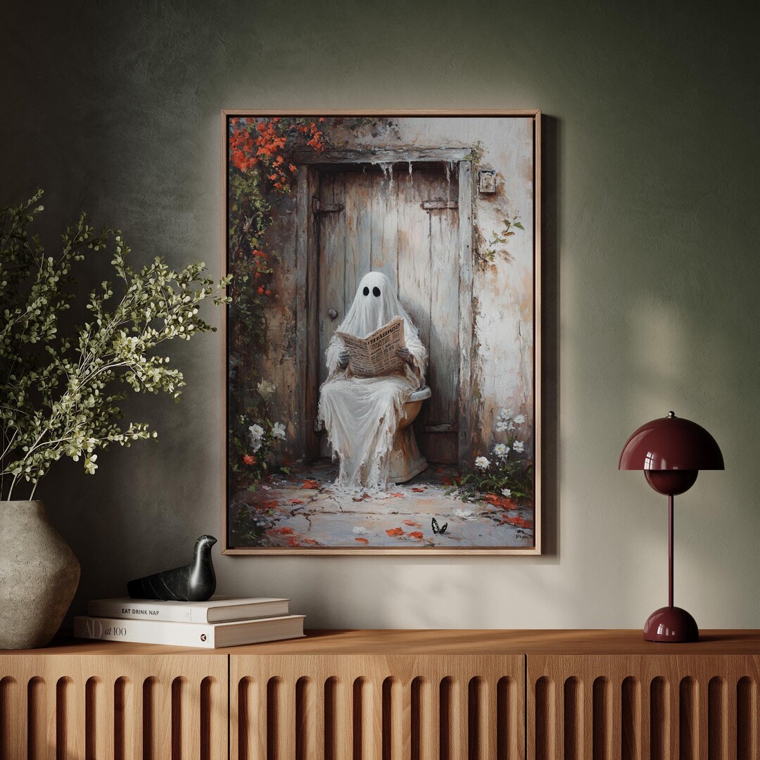 Funny Ghost Art Print – Rustic Halloween Wall Decor, Spooky Cottagecore ...