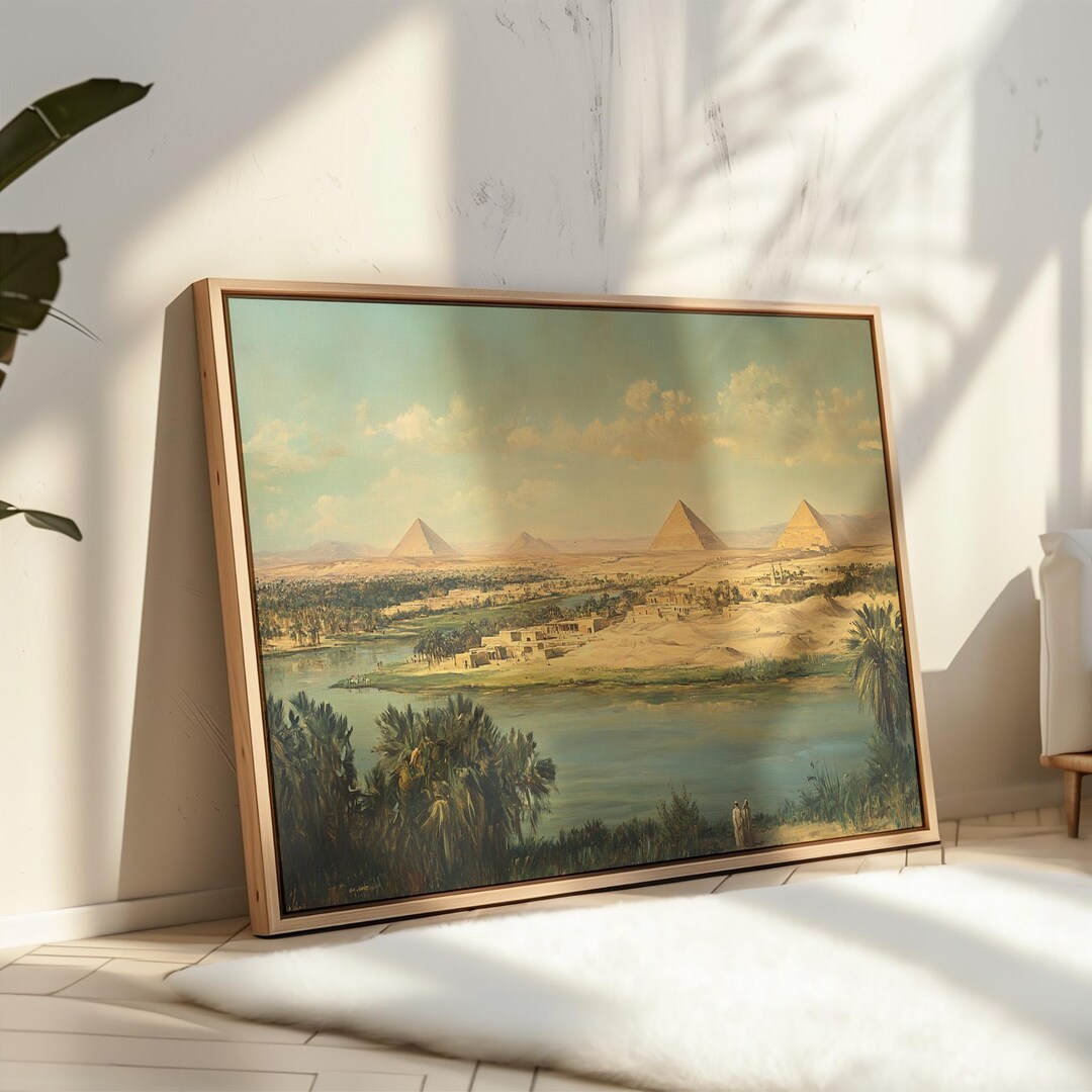 Ancient Egypt Landscape Art Print – Nile River and Pyramid View ...
