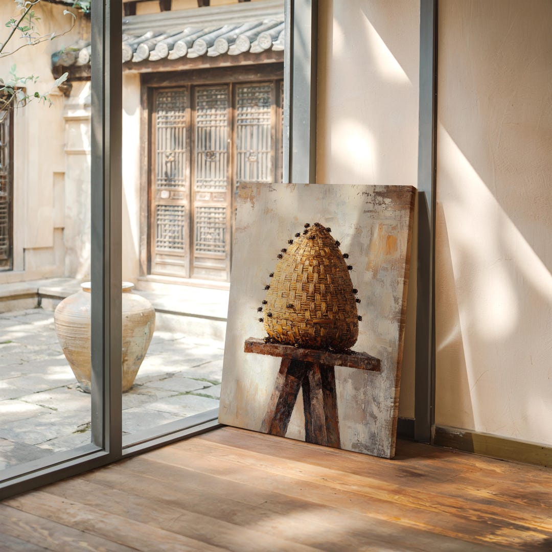 Rustic Beehive Painting, Vintage Farmhouse Bee Art, Beekeeping Wall ...