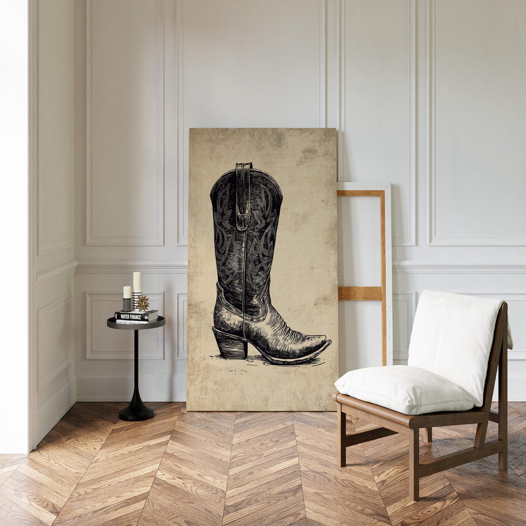 Rustic Cowboy Boot Artwork – Western-inspired Canvas or Poster for ...