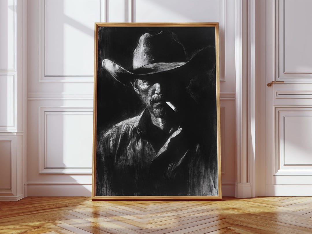 Gritty Cowboy Portrait in Charcoal | Smoking Western Outlaw Sketch ...
