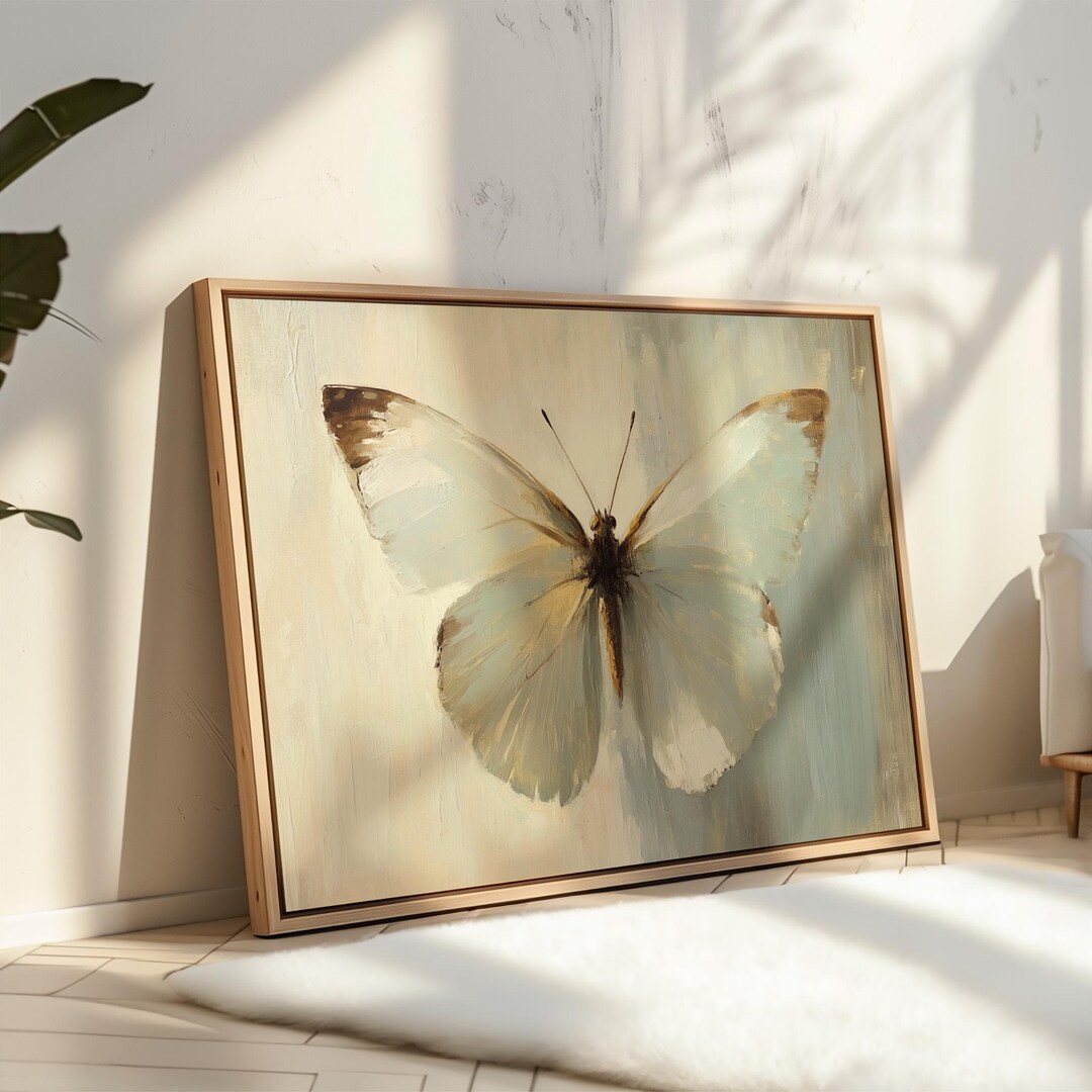 Soft Neutral Butterfly Painting, Minimalist Nature Wall Art, Vintage ...