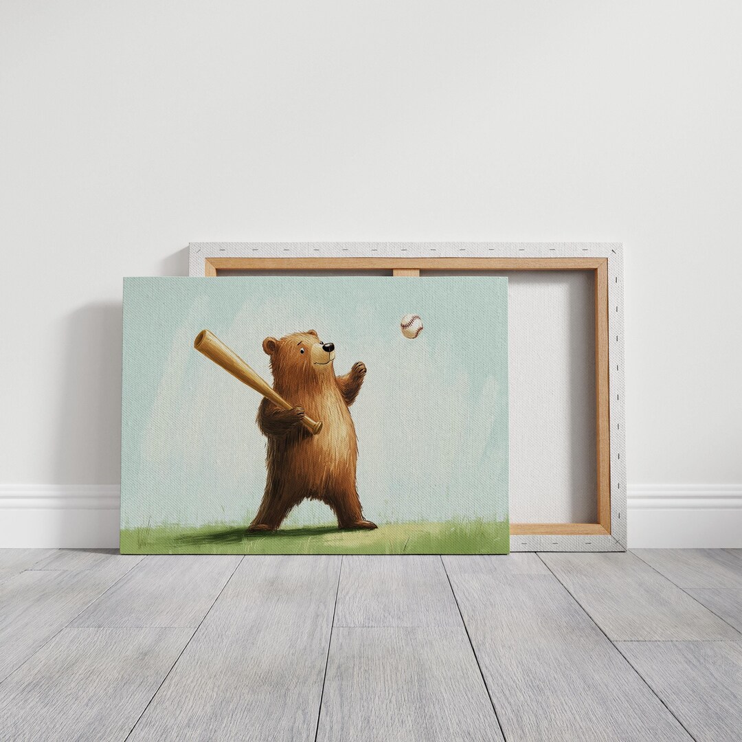 Adorable Bear Playing Baseball With a Bat and Ball – Whimsical Animal ...