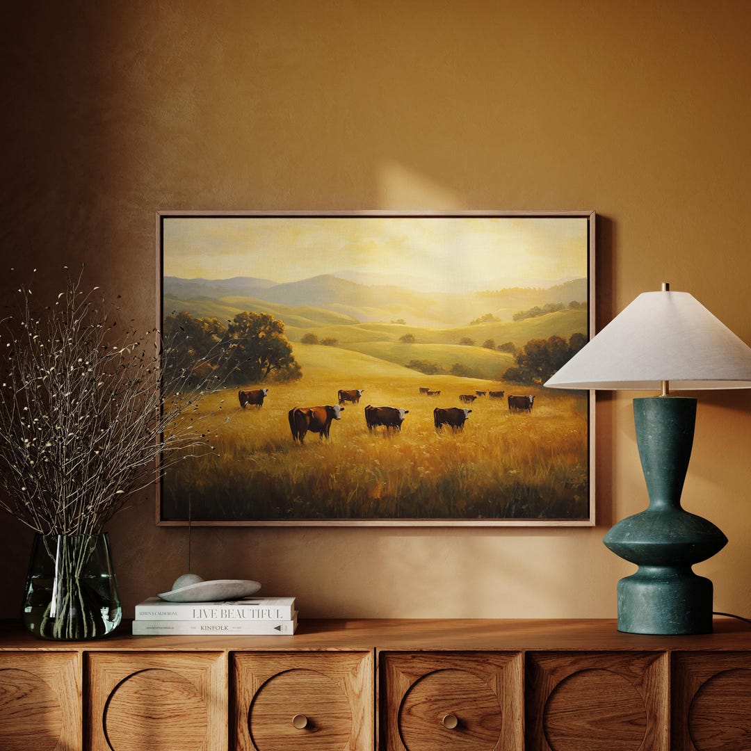 Rustic Cattle Ranch Landscape Art – Western Farmhouse Wall Decor ...