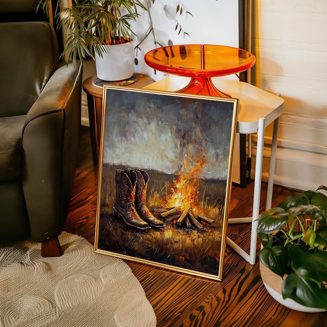 Cowboy Boots by the Campfire Wall Art – Rustic Western Painting ...