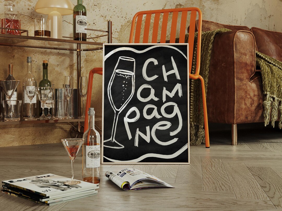 Chalkboard Champagne Digital Art - Kitchen or Bar Instant Print, Black ...