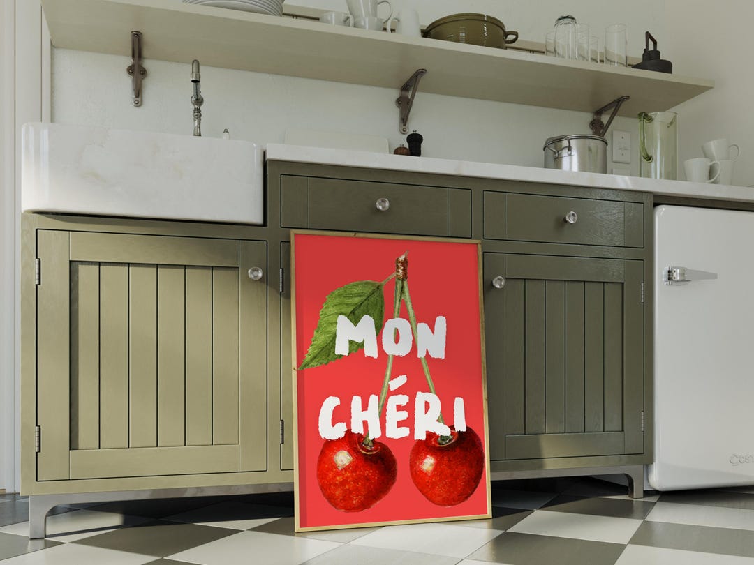 Mon Chéri Cherry Digital Download - Cute French Art With Watercolor ...
