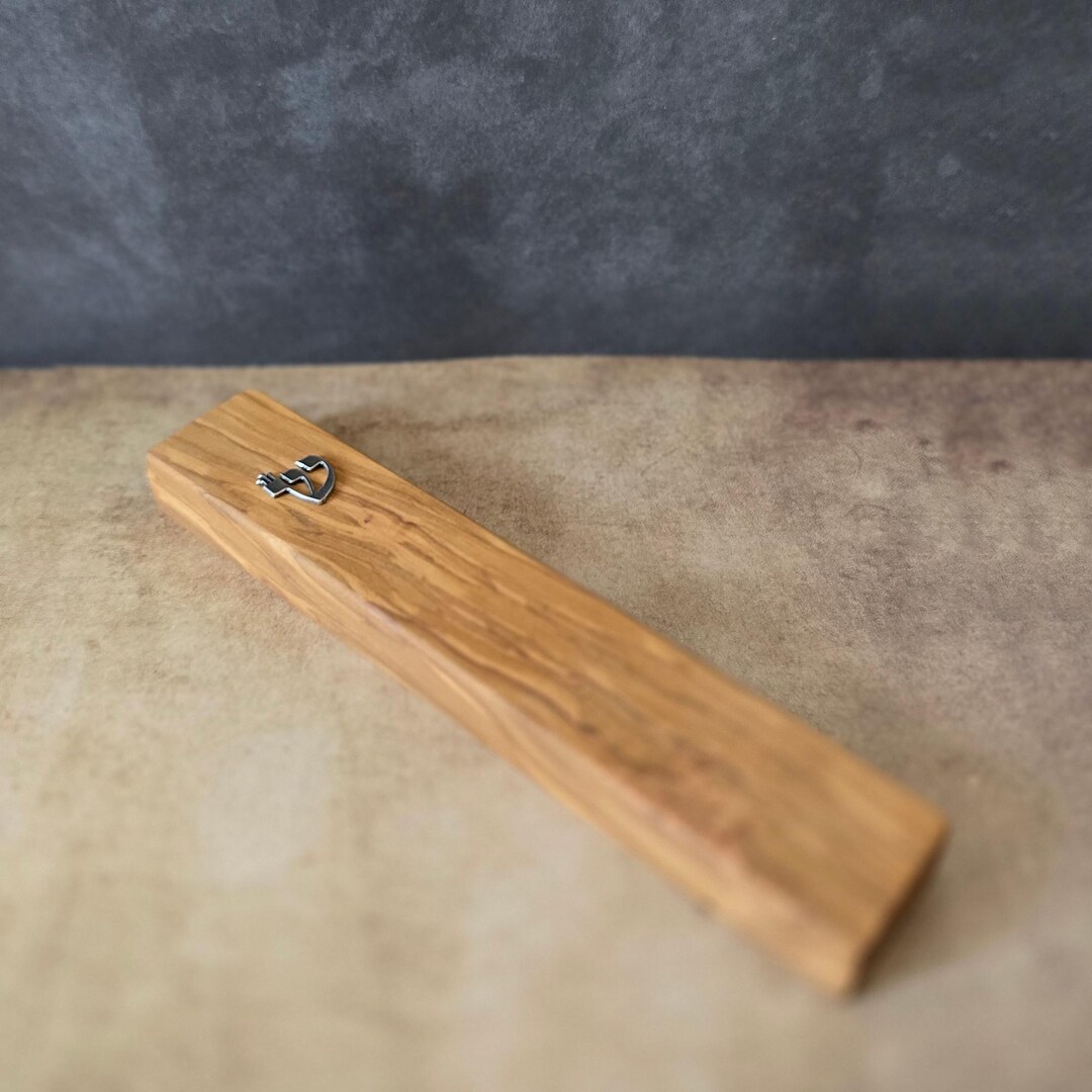 Handcrafted Olive Wood Mezuzah With Silver Shin: Jewish Door Blessing ...