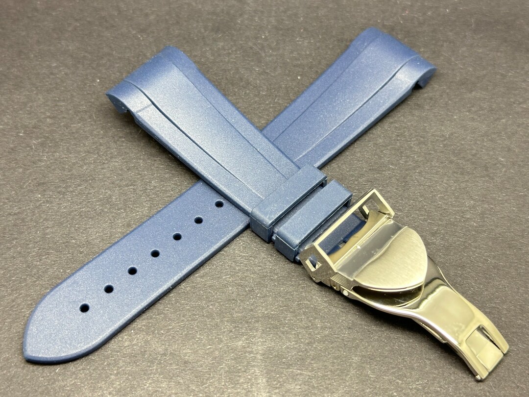 New Tudor Replacement Blue Silicone Rubber Strap/band With Silver ...