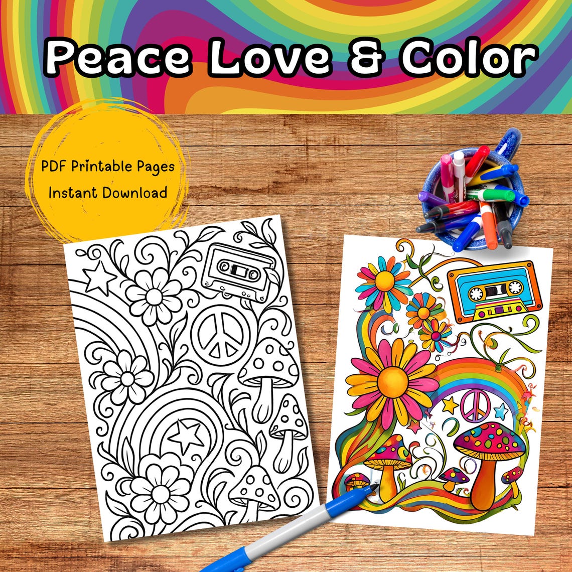 Groovy 70's Coloring Pages, Psychedelic Printable Art, Trippy Abstract ...