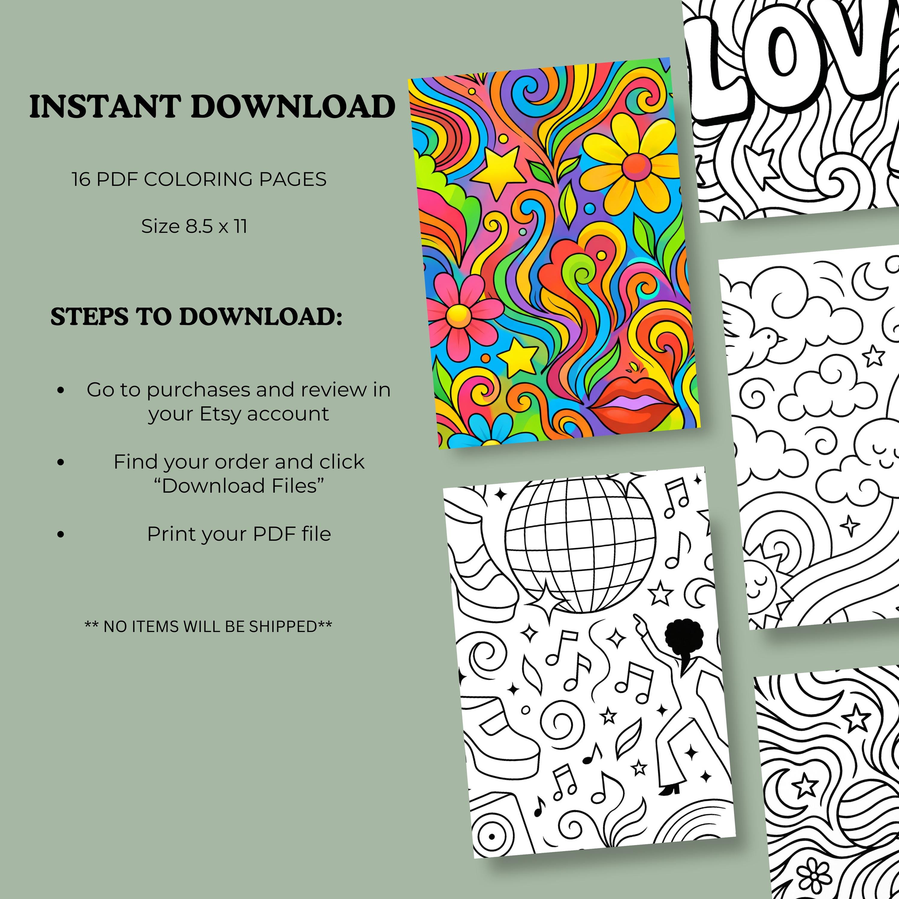 Groovy 70's Coloring Pages, Psychedelic Printable Art, Trippy Abstract ...