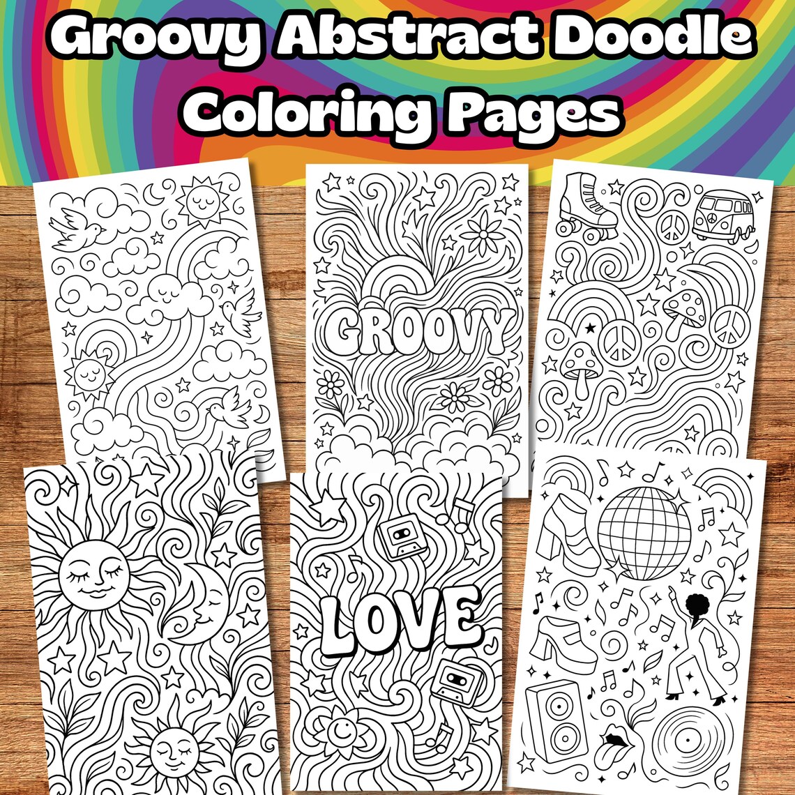 Groovy 70's Coloring Pages, Psychedelic Printable Art, Trippy Abstract ...