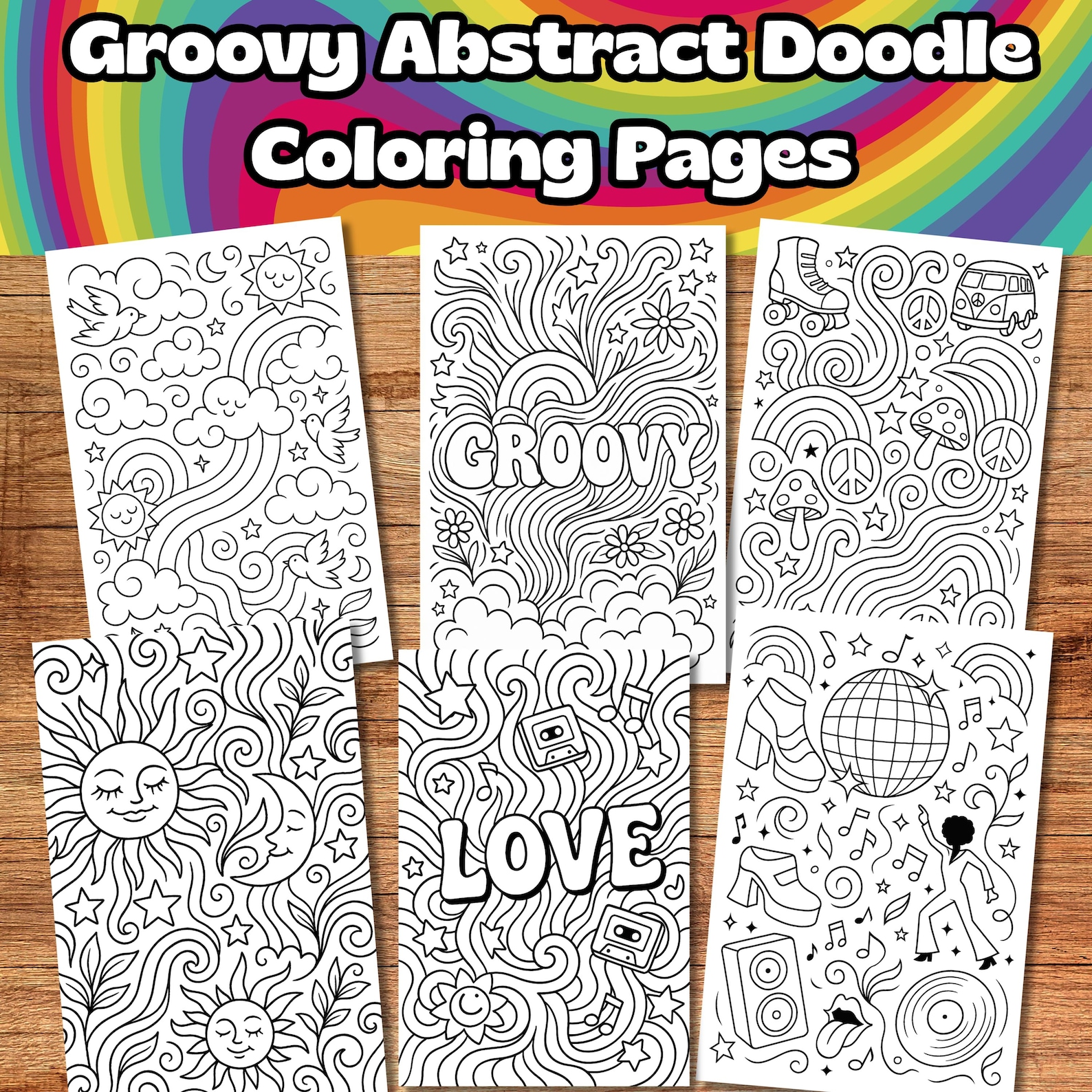 Groovy 70's Coloring Pages, Psychedelic Printable Art, Trippy Abstract ...