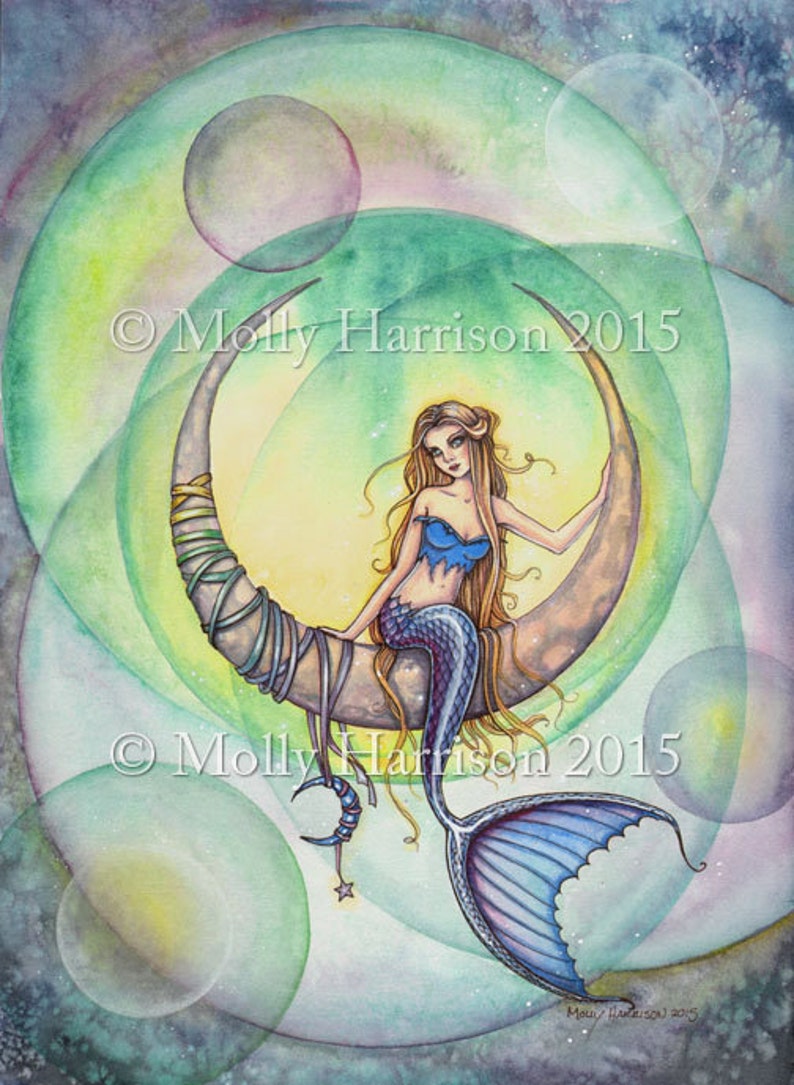 Mermaid Print - Cobalt Moon - Mystical Mermaid Fine Art Archival Print ...