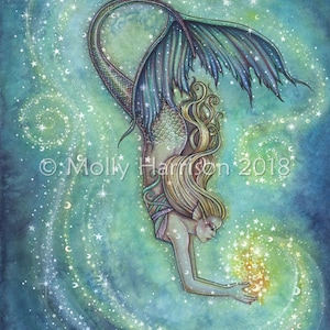 Mermaid Print - Celestial Sea Mermaid Fine Art Print - Watercolor ...