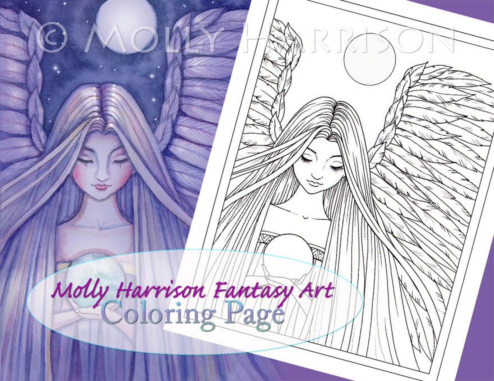 Angel Coloring Page Fantasy Art Illustration Printable - Etsy