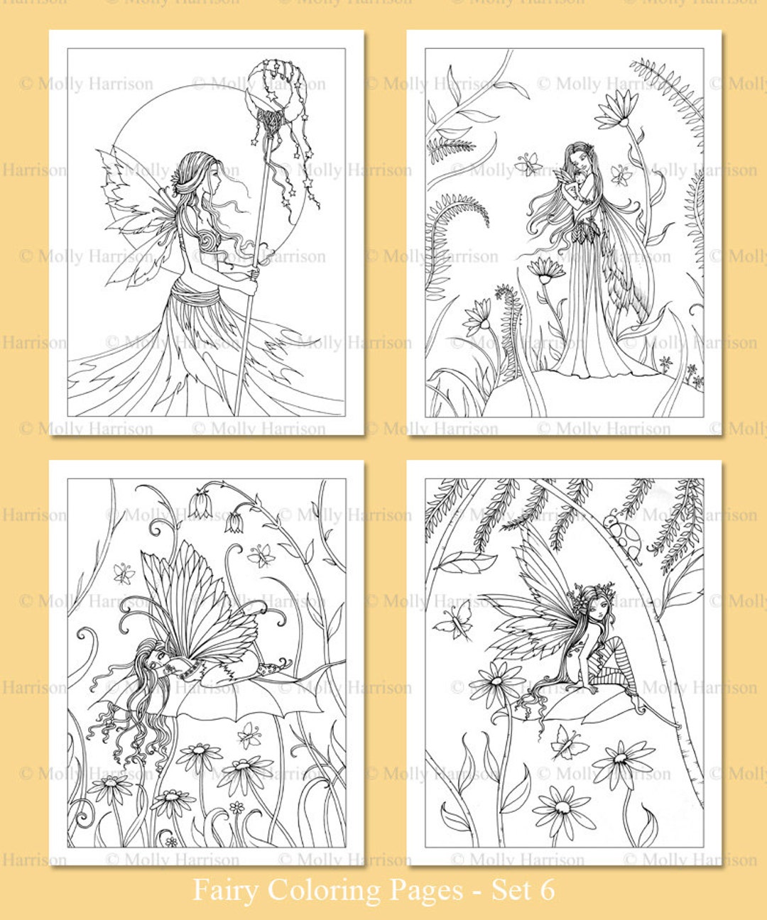 PRINTABLE Fairies Coloring Pages Set 6 4 Fairy Illustrations - Etsy